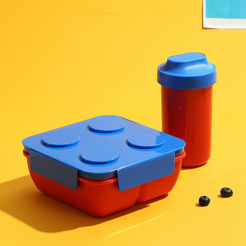 Plastic square food box with partitioned design and microwave safe feature for children brand unknown blue set