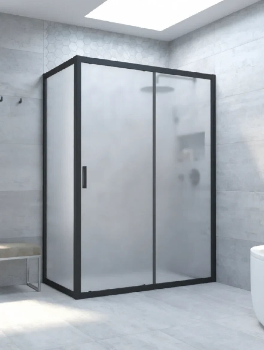 Душевой уголок Vegas Glass ZP+ZPV Novo h2000 120*80 02М 10 профиль матовый черный, стекло сатин