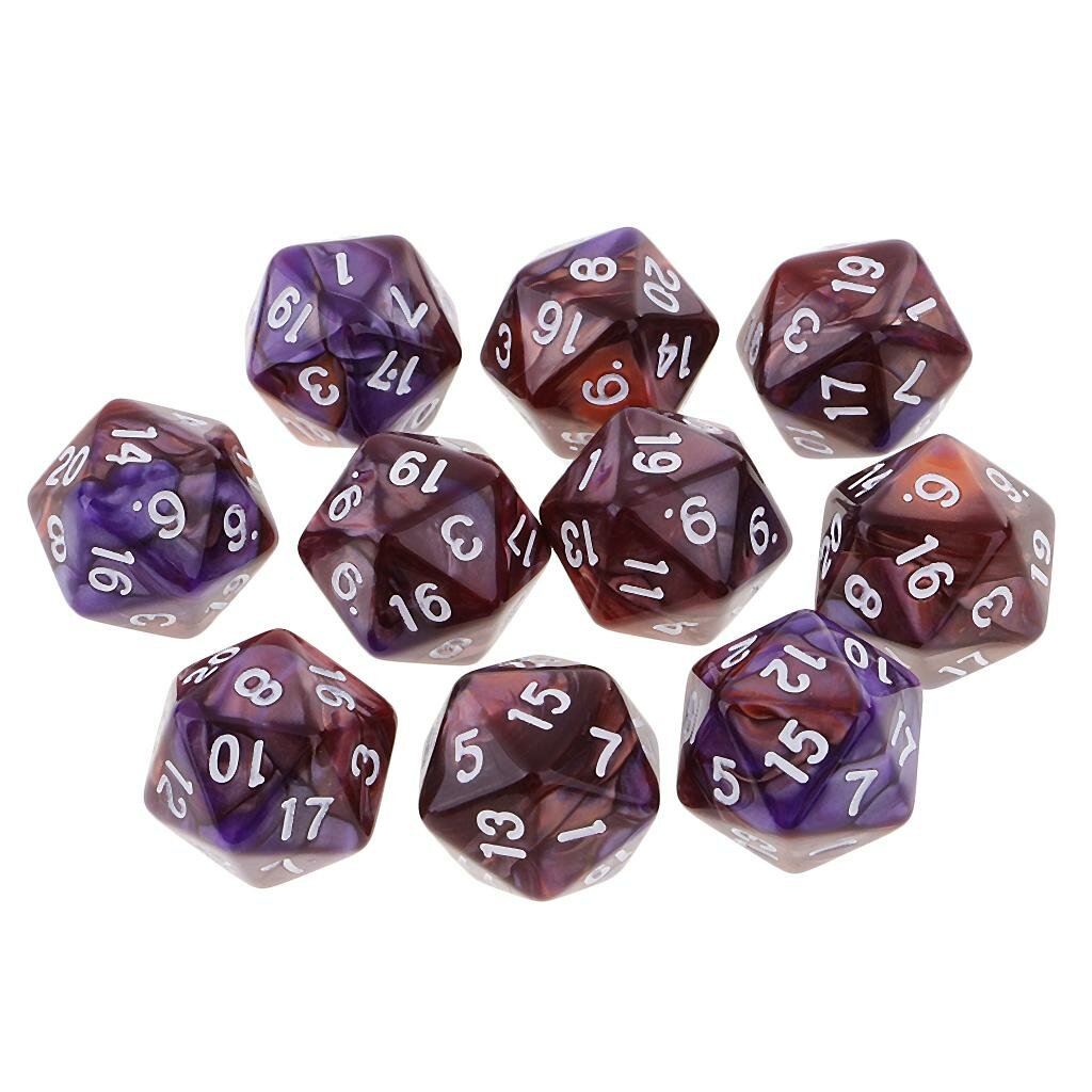 10 шт. 20-гранных многогранных кубиков D20 для настольных игр Dungeons and Dragons, цвет фиолетовый.