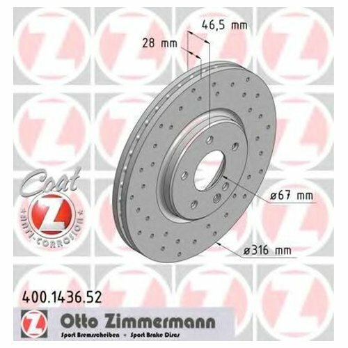 Диск тормозной Zimmermann 400143652 для Mercedes C-CLASS W202, CLK A208, C208, E-CLASS S210, W210