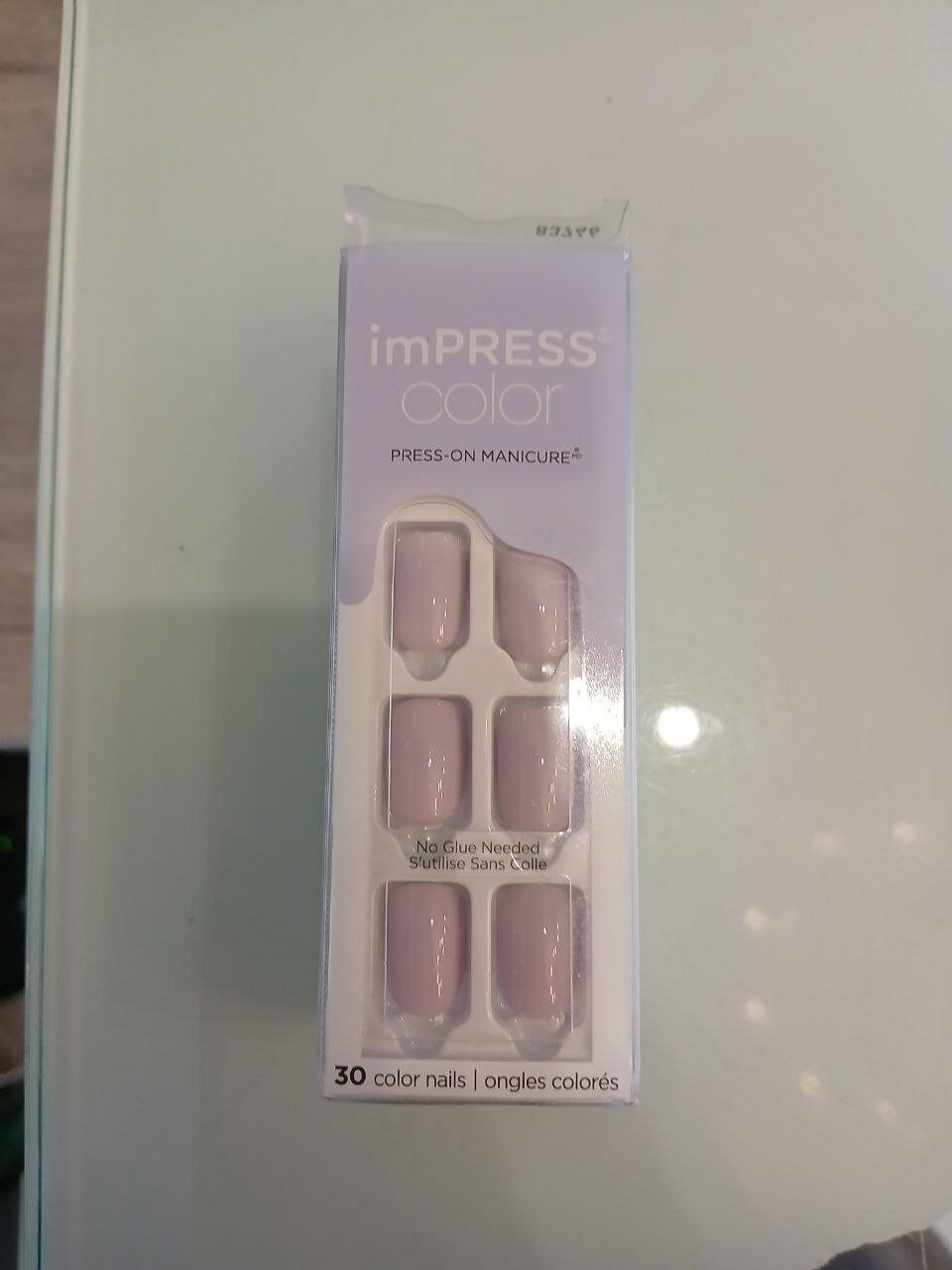 Накладные ногти KISS imPRESS Press On Manicure, нюд омбре со стразами, миндаль, средняя длина, 30 шт. самоклеящиеся.