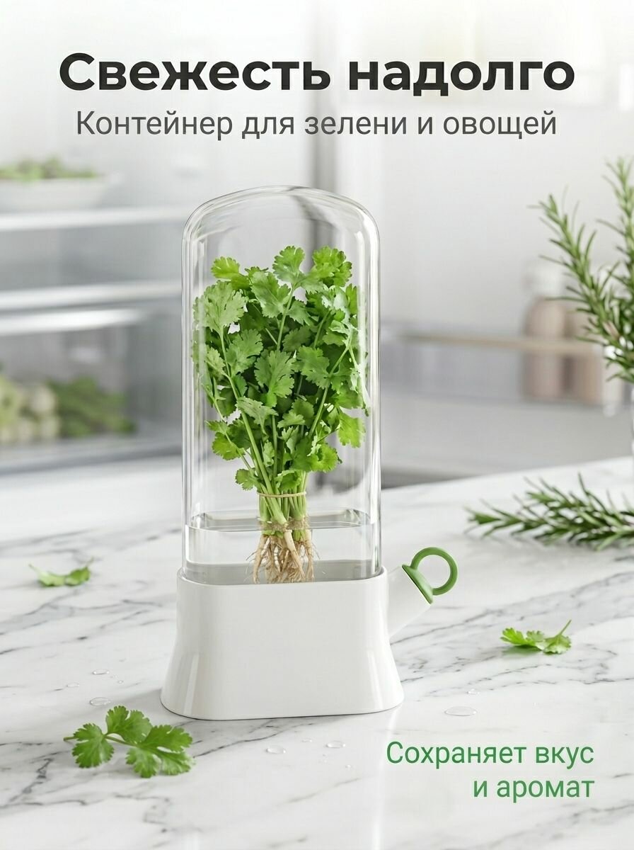 Контейнер для хранения зелени с резервуаром для воды, пищевой пластик, продлевает свежесть трав до 3 недель, подходит для холодильника
