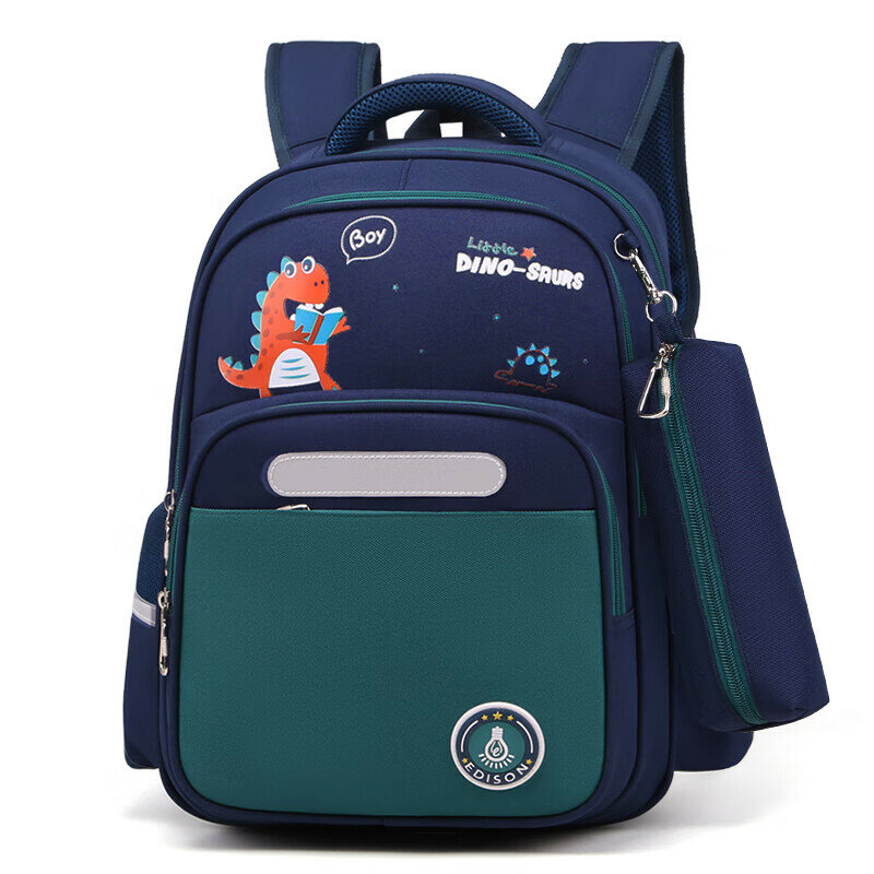 Edison Elementary School Backpack for Boys Grades 1-3, Lightweight Reflective Multi-Compartment School Children's Backpack 2391-1 Blue-Green
