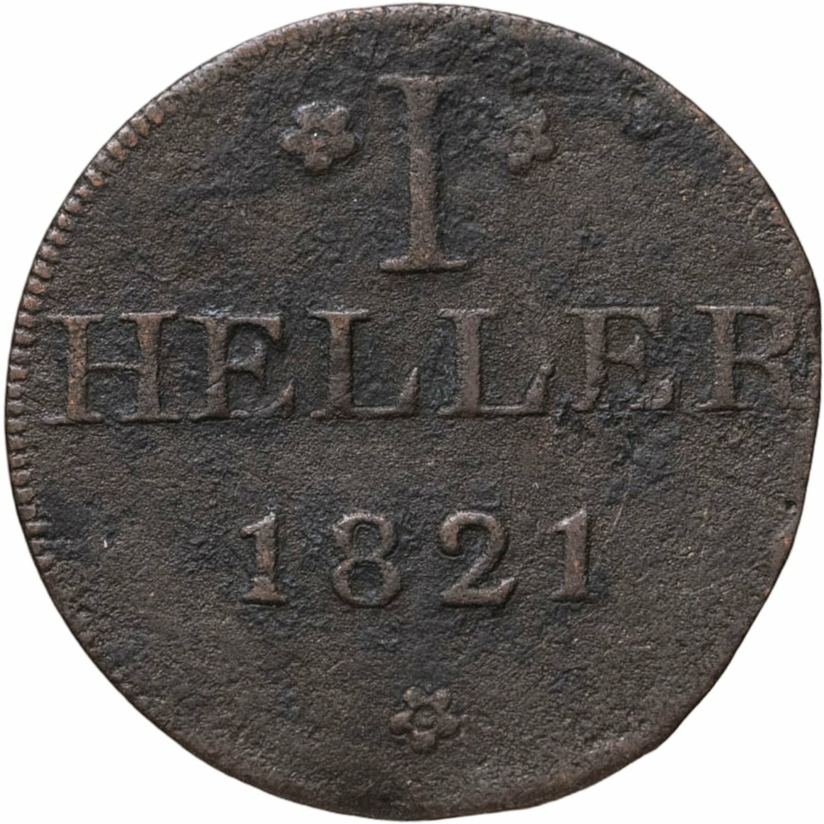 Франкфурт 1 геллер heller 1821, Медь, в сохранности F