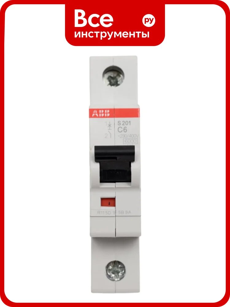 Автоматический однополюсный выключатель ABB S201 модульный тип с DIN‑рейкой, серый корпус, защита IP20 тип расцепления