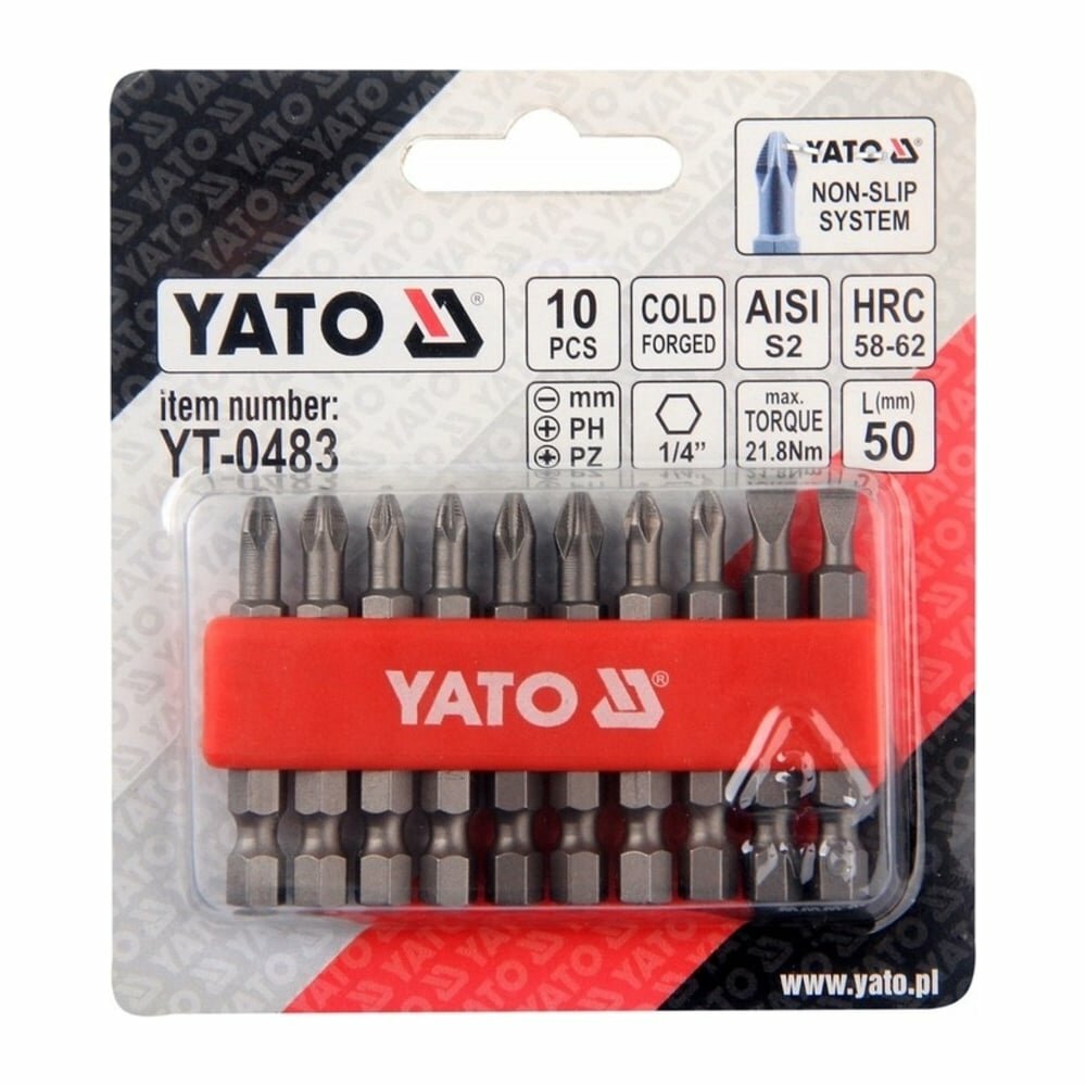 Набор бит YATO крестовых 50мм 10шт. длинных YT-0483 36140483 092 1 — фото 1