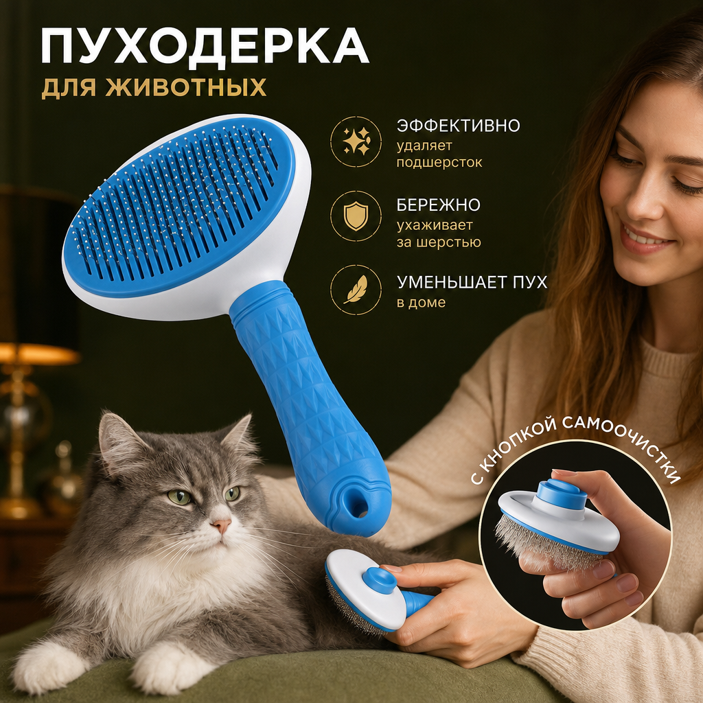 Профессиональная щетка для груминга кошек и собак, массажный эффект