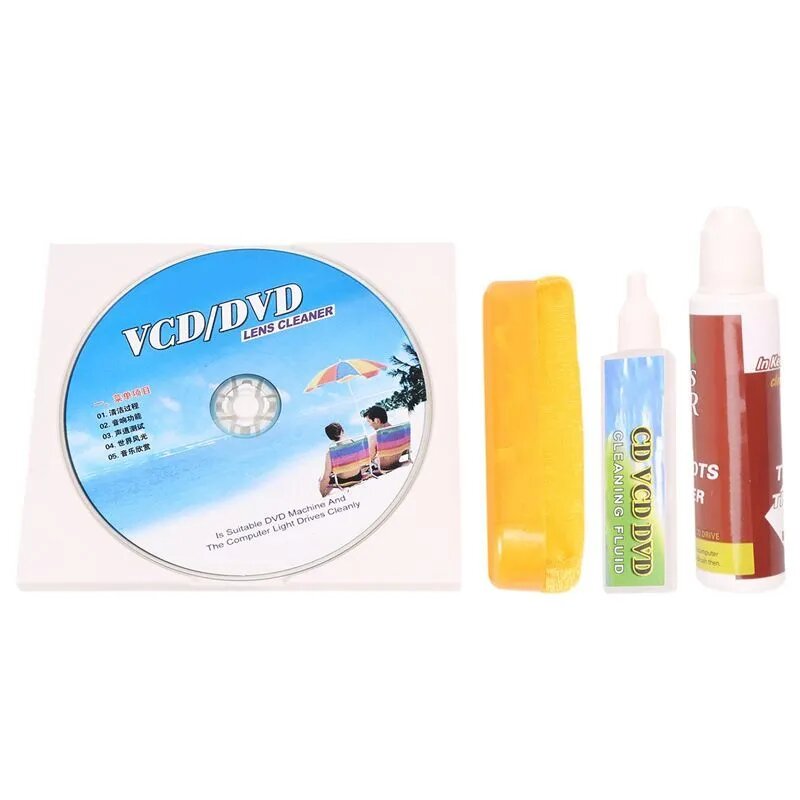Набор для очистки лазерной головки cd/dvd, 4 в 1: чистящий диск , щетка и жидкость