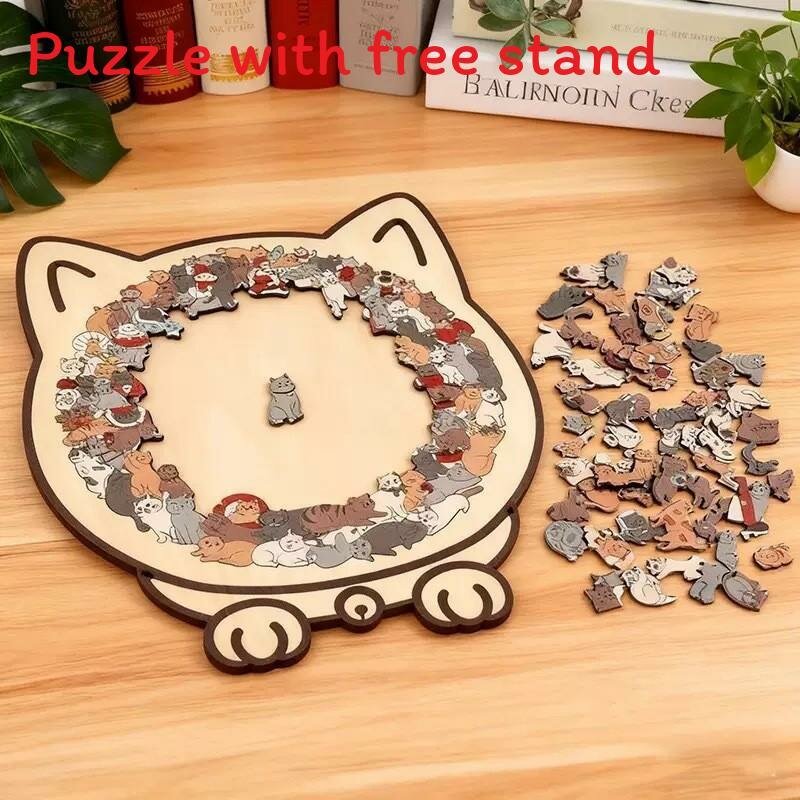 Macaron cat wooden puzzle diy toy for kids and art enthusiasts morandi, gray