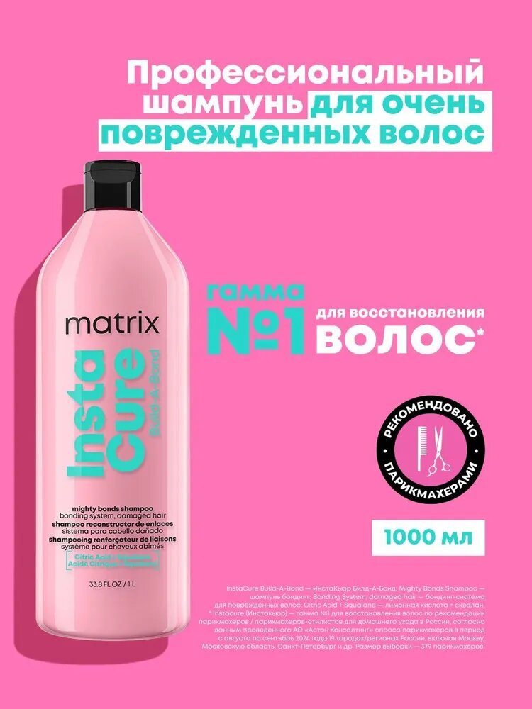 Matrix Профессиональный шампунь-бондинг Instacure Build-A-Bond для восстановления очень поврежденных волос, 1000 мл