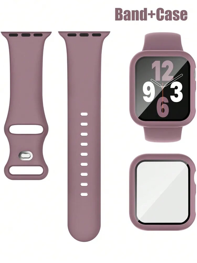 Чехол-ремень 2-в-1 для Apple Watch 40/41/42/44/45/46/ 49 мм, силиконовый браслет + защитный корпус с закаленным стеклом, противоударный, унисекс