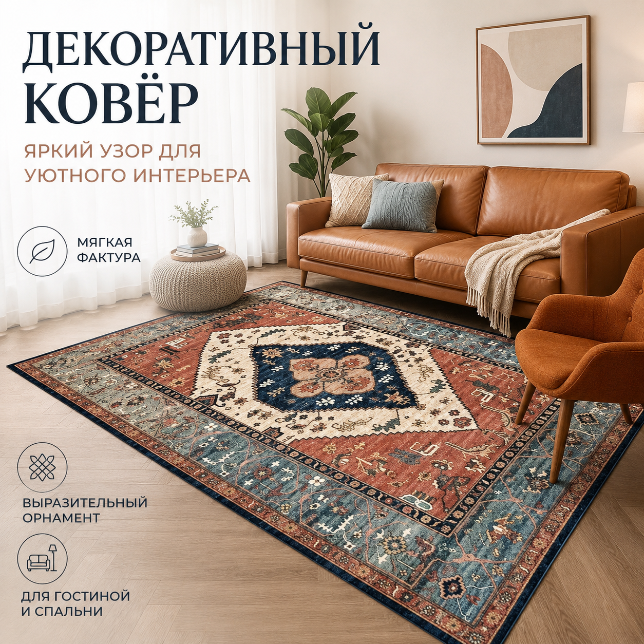 Марокканский уличный водонепроницаемый ворсистый ковер для украшения дома, коврик, 2m×3m, orange•Длина: 3м