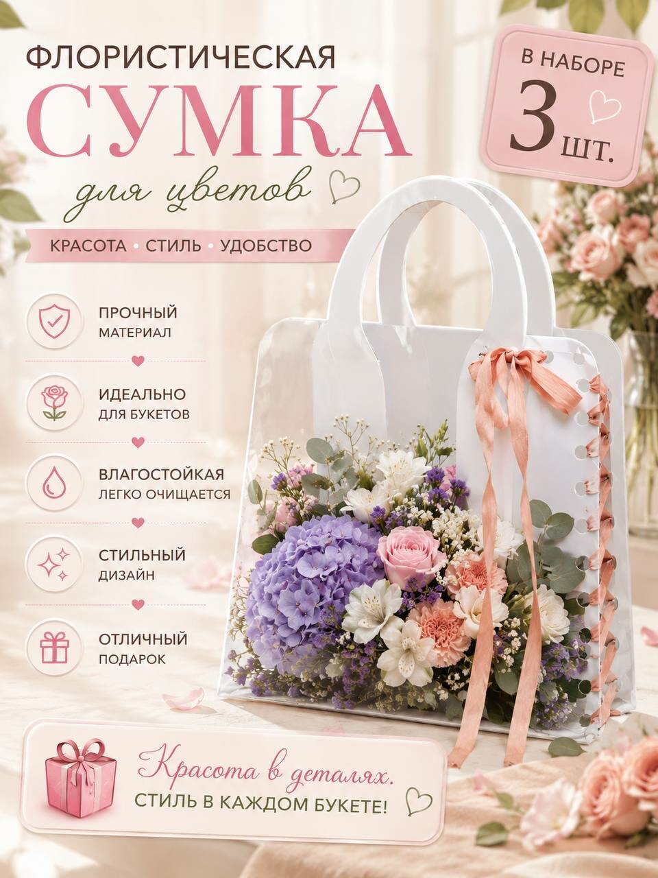 Сумка для цветов/сумка флористическая 3 шт.