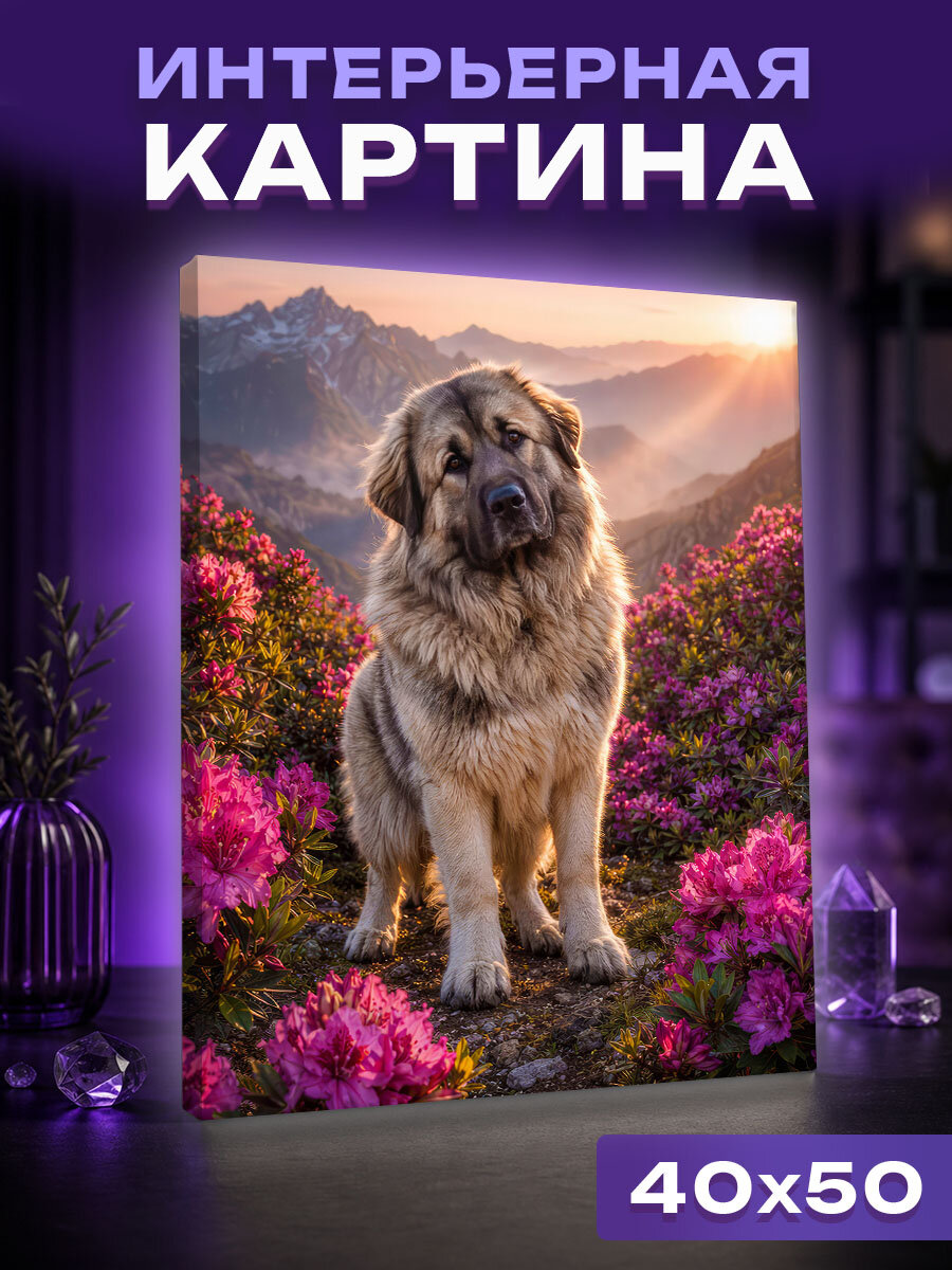 Интерьерная картина Кавказская овчарка в горных рододендронах