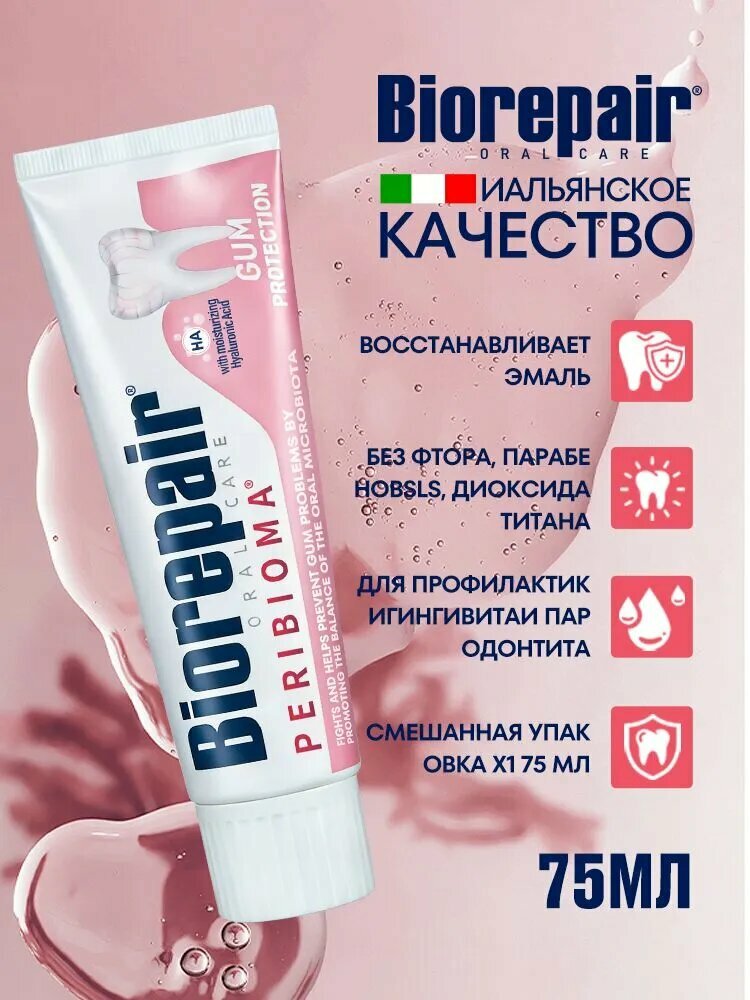 Зубная паста Biorepair Peribioma Gum Protection для защиты десен, 75 мл