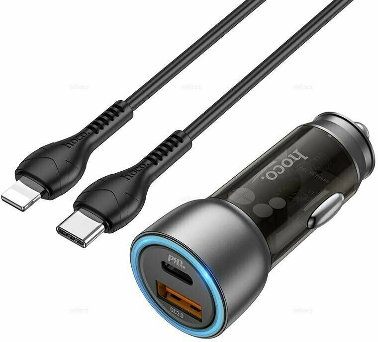 Автомобильное зарядное устройство Hoco NZ8 Sprinter, Type-C PD25W+USB QC3.0, с кабелем Type-C - Lightning