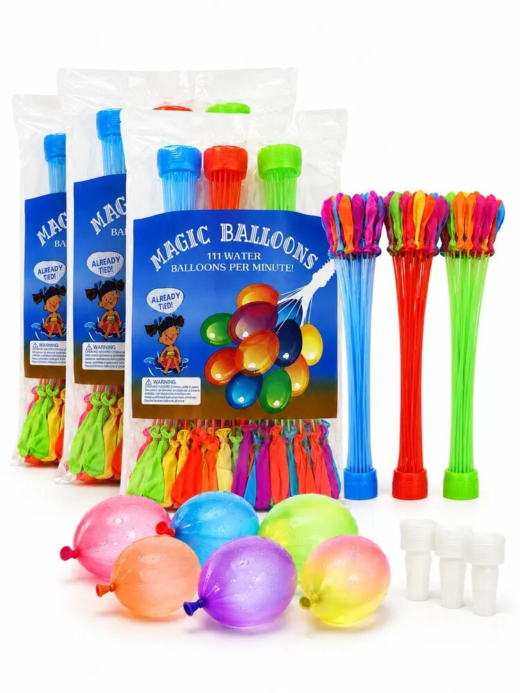 Магические водяные шарики Magic Balloons, 3 упаковки, 333 шарика, автозавязка, быстрое наполнение, летние игры