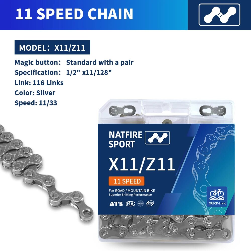 NATFIRE Bicycle Chain 6 7 8 9 10 11 12 Скоростей Синий, Silver 11 Speed