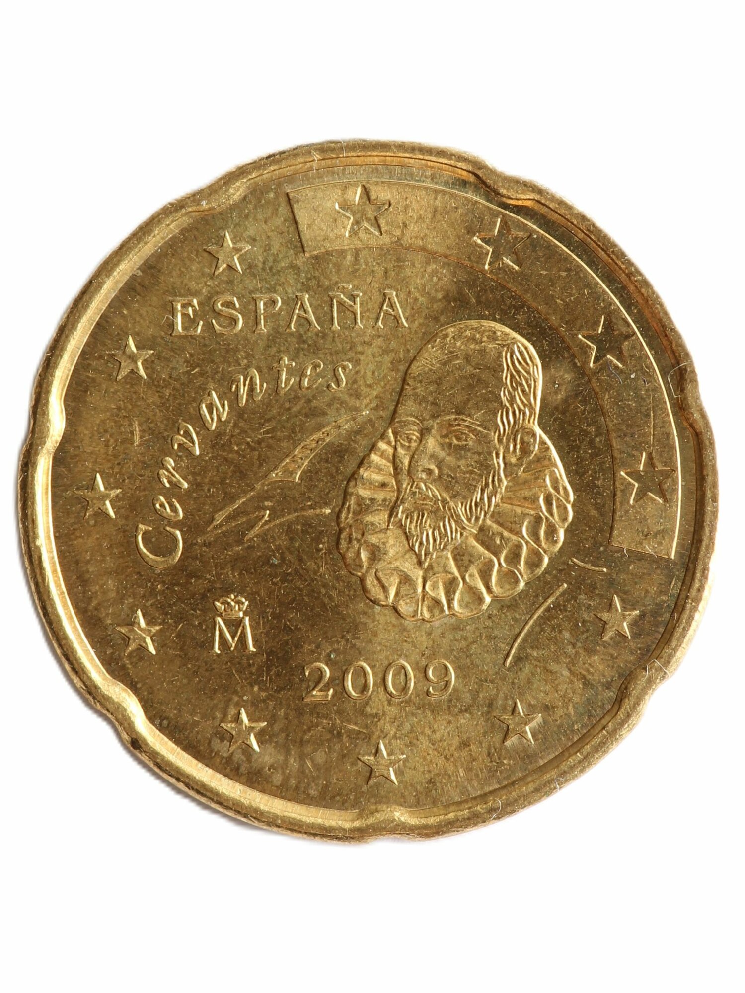 Подлинная монета Испании 20 евроцентов 2009 года Мигель Де Сервантес