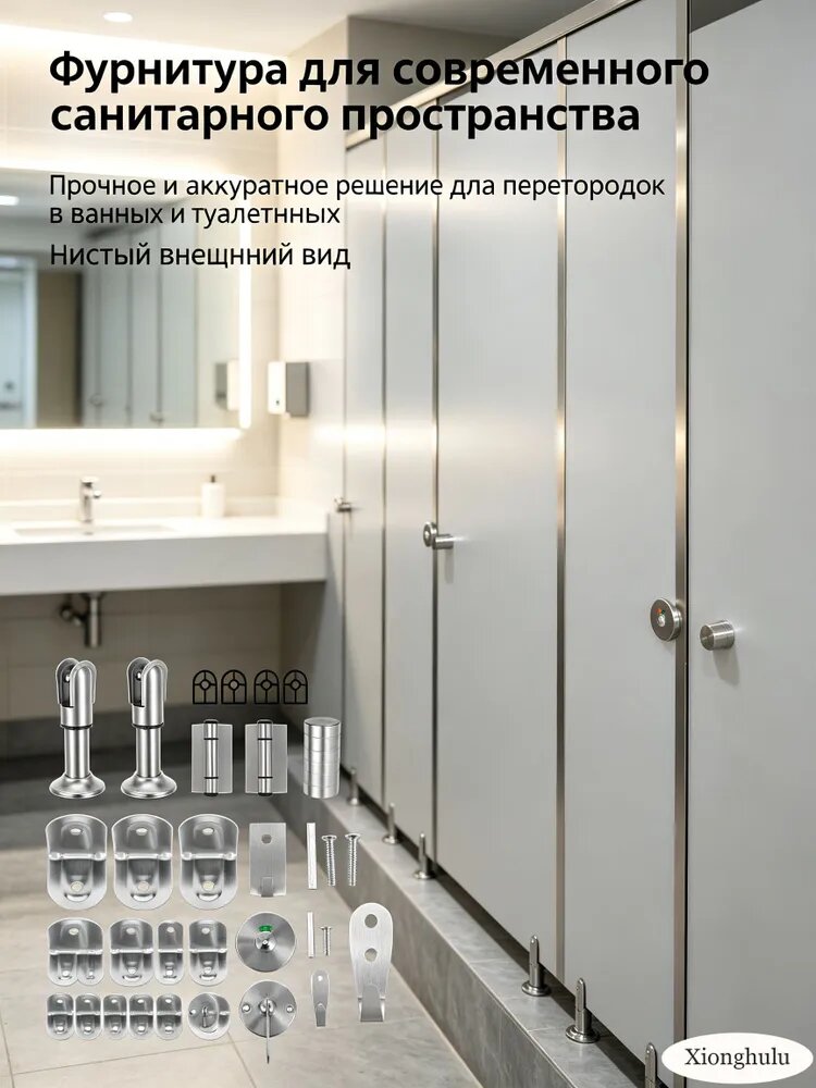Санитарный комплект из нержавеющей стали для перегородок, серебристый, для общественных туалетов