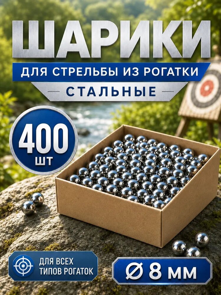 Шарики стальные для стрельбы из рогатки, размер 8 мм, комплект 400 шт