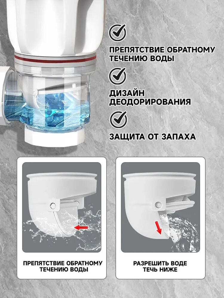 Сифон сливной для раковины и биде, с гибкой подводкой, донным клапаном, белый матовый — фото 1