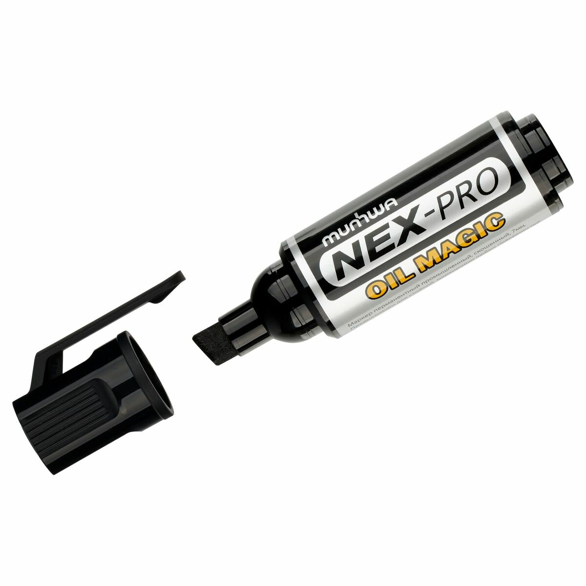 12 шт. Маркер перманентный промышленный MunHwa Nex-Pro Oil Magic черный, скошенный, 7мм