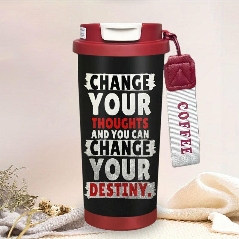 Термокружка из нержавеющей стали 18 унций (красная) с дизайном "Change Your Thoughts" для офиса, дома, путешествий и отдыха