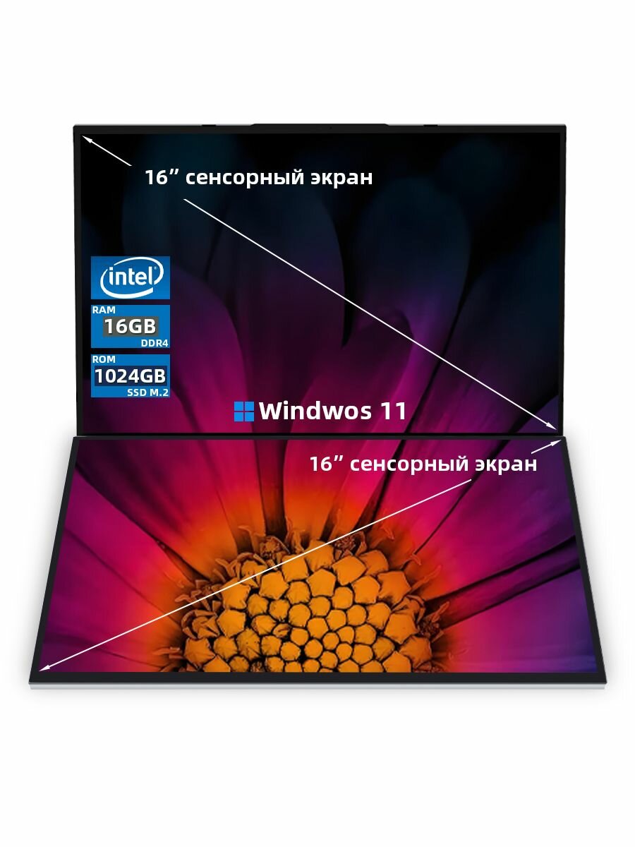 Игровой офисный ноутбук 16" с двойным сенсорным экраном i5 12th 1245H CPU ,16GB RAM 1024GB ROM