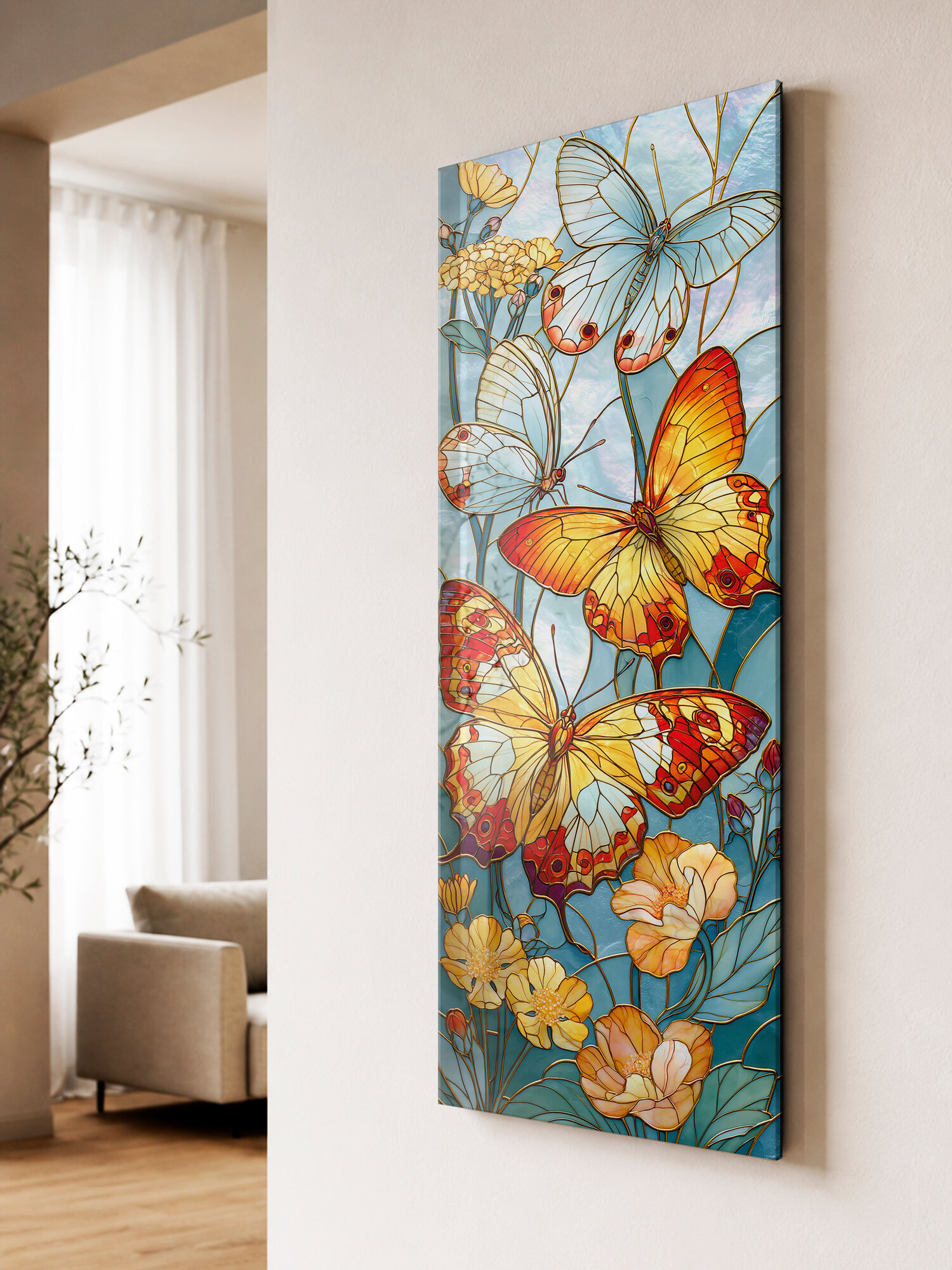 Большая картина Postermarket "Бабочки " на стекле, 40х100 см