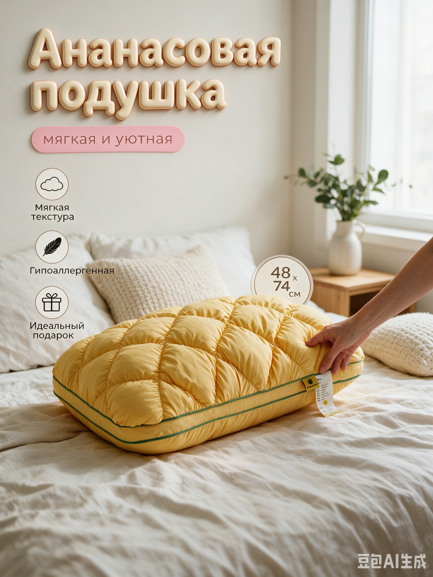 Подушка для сна ананасовая булочка Pineapple Bun 48х74 см, мягкая подушка для комфортного сна, премиальные материалы