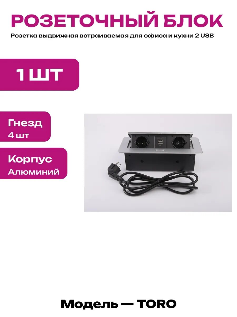 Встраиваемый блок для бытовой техники 2 USB 2 евро врезной
