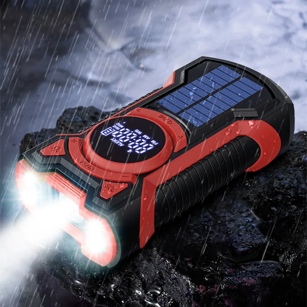Ручной (универсальный) Портативный AM/FM, SW фонарик с встроенным динамиком и дисплеем, красный — фото 1