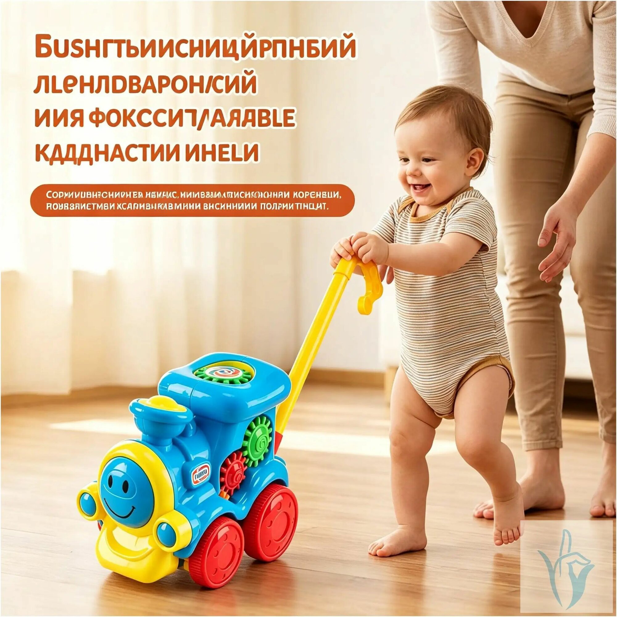 Детская каталка-паровоз на палочке