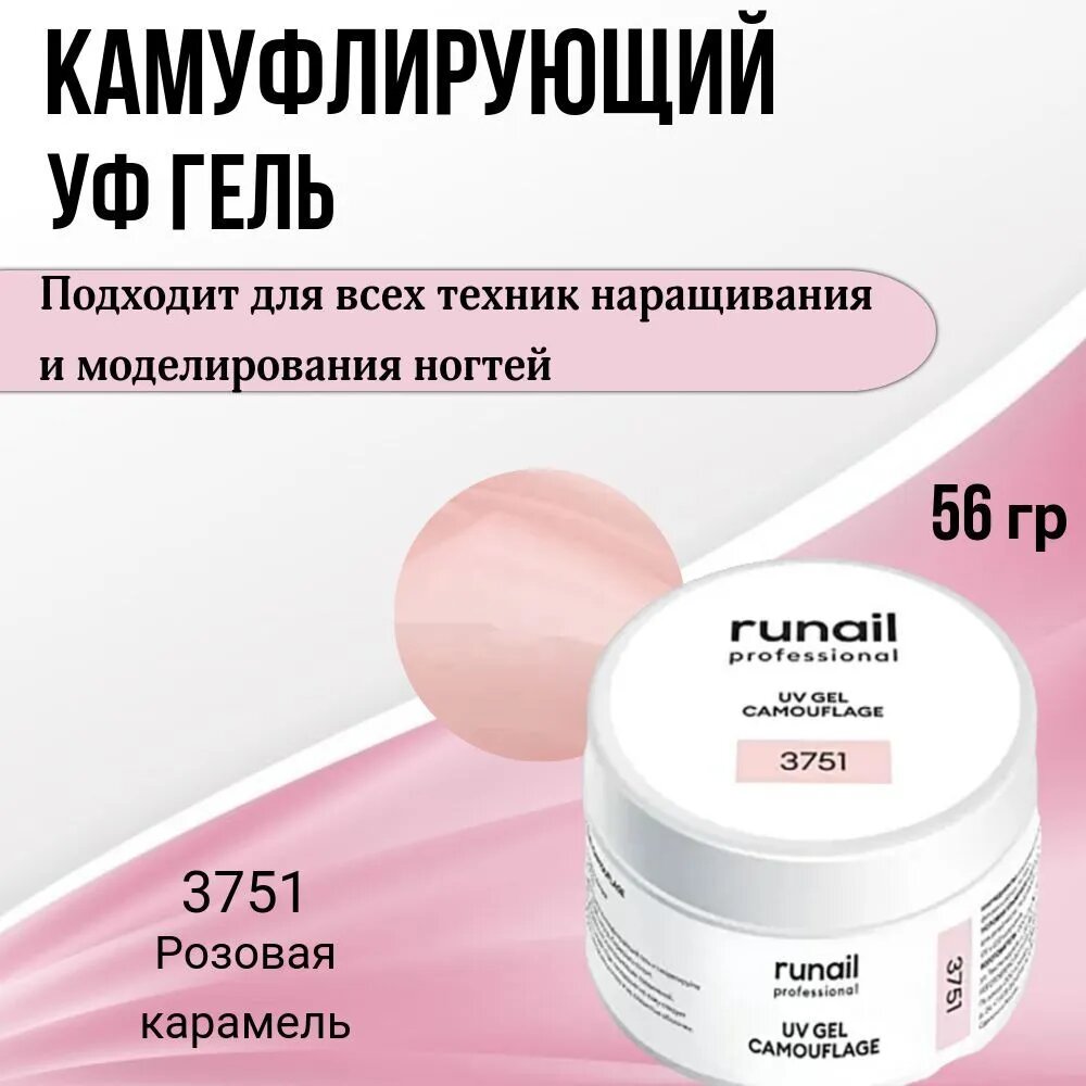 RuNail Professional Гель для наращивания ногтей камуфлирующий Розовая карамель 56 гр № 3751