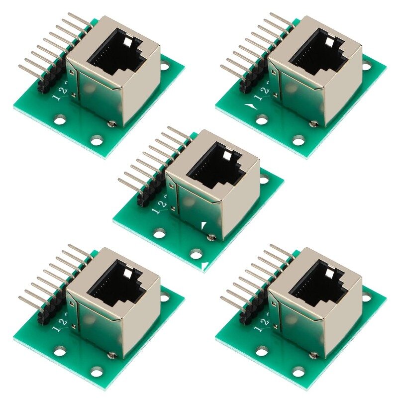 Набор плат разветвителей RJ45 8-pin 5 шт. с печатной платой и штыревыми разъемами, загнутые штыри