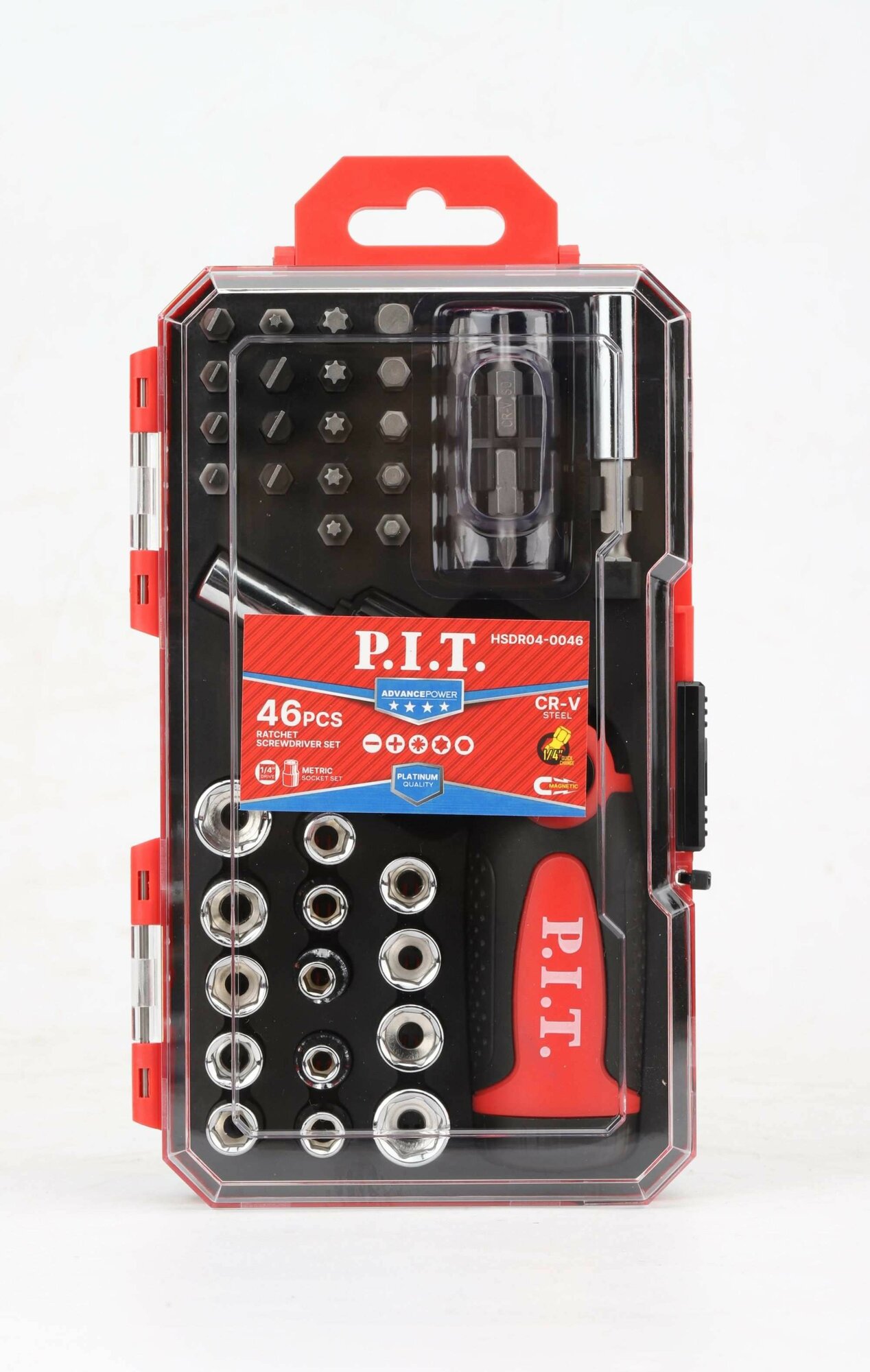 Набор бит и головок с рукояткой P.I.T. ADVANCE HSDR04-0046 (46шт, рег. рукоятка, 2 адаптера, кейс)