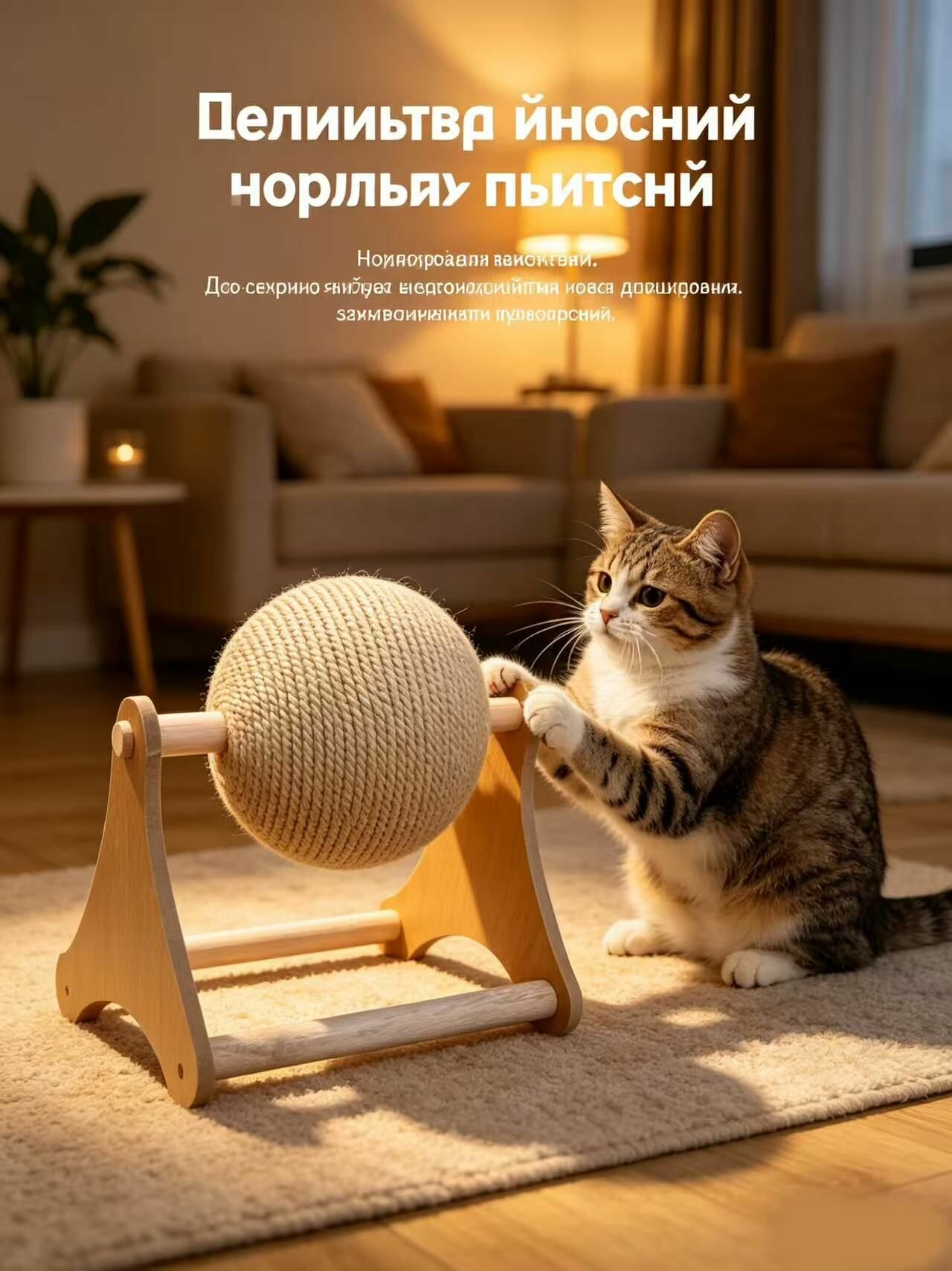 Сизалевый шар-когтеточка из натурального дерева, интерактивная игрушка для кошек от скуки, защита мебели от царапин когтеточка для кошек точилка для когтей сизалевая когтеточка деревянный шар для кота