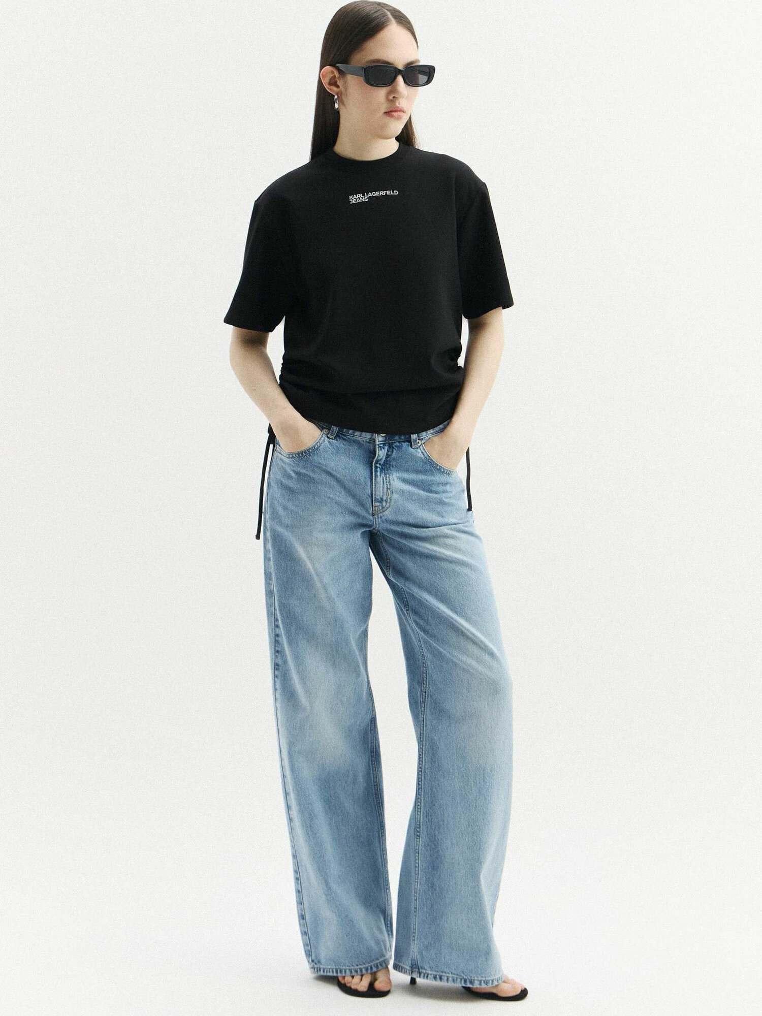 Джинсы широкие KARL LAGERFELD JEANS, размер 28/32, голубой — фото 1