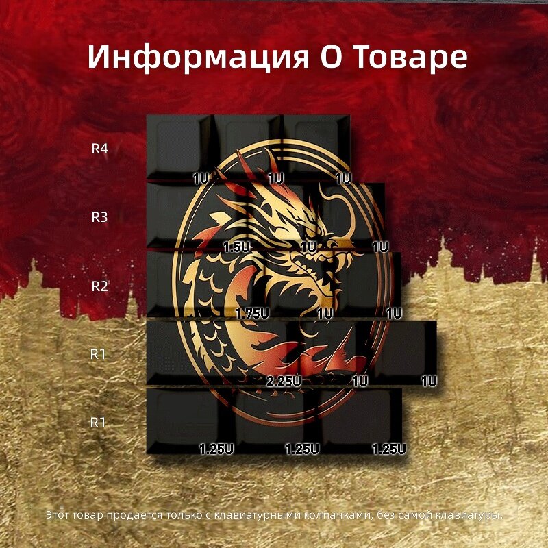 2D кейкапы для механической клавиатуры, 15 шт, высота CHERRY Original, черный фон с золотым драконом, с надписью "PERSONALIZED KEYCAPS