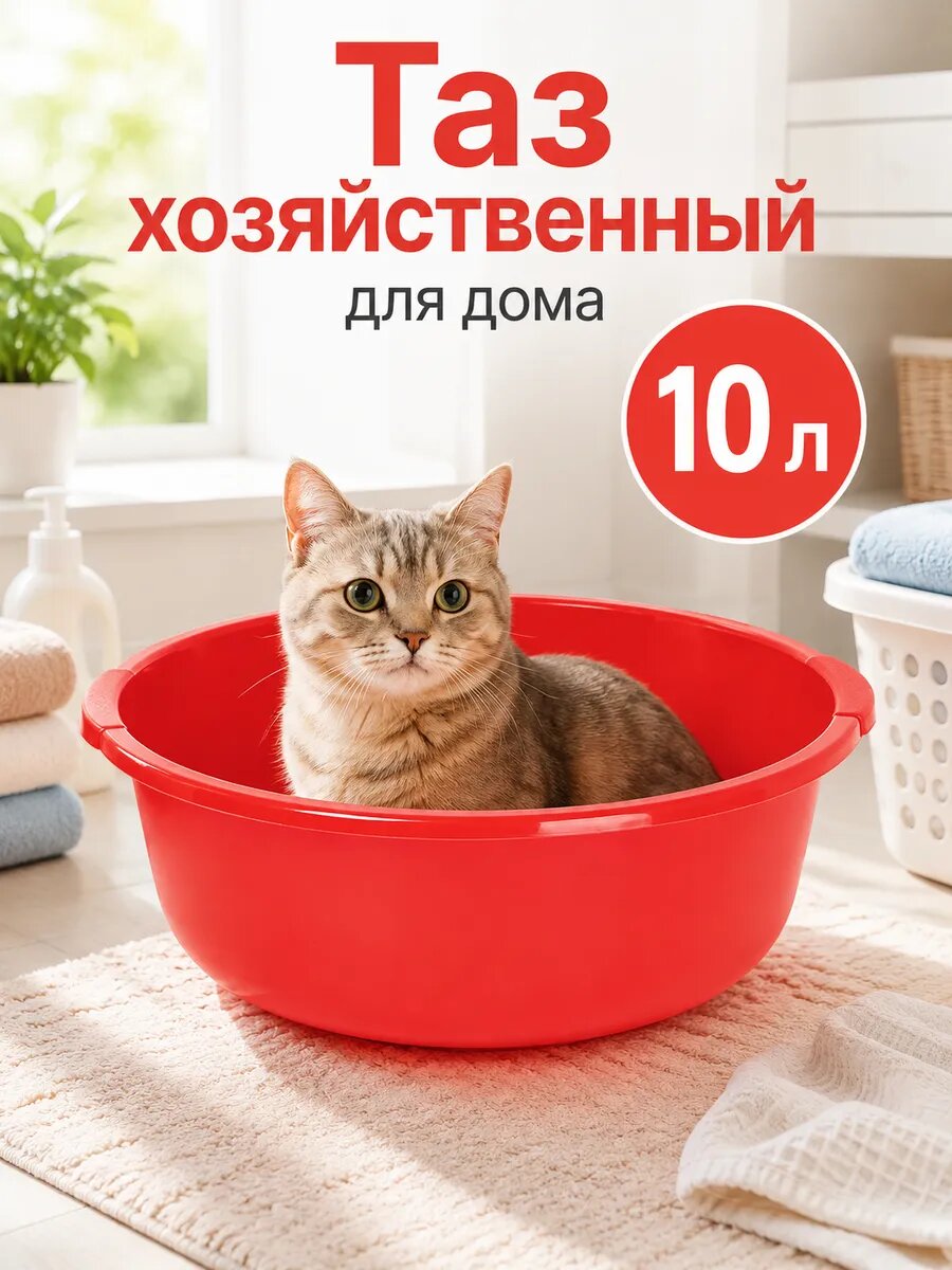 Таз хозяйственный круглый пластиковый, 10 л, d=27 см, цвет микс