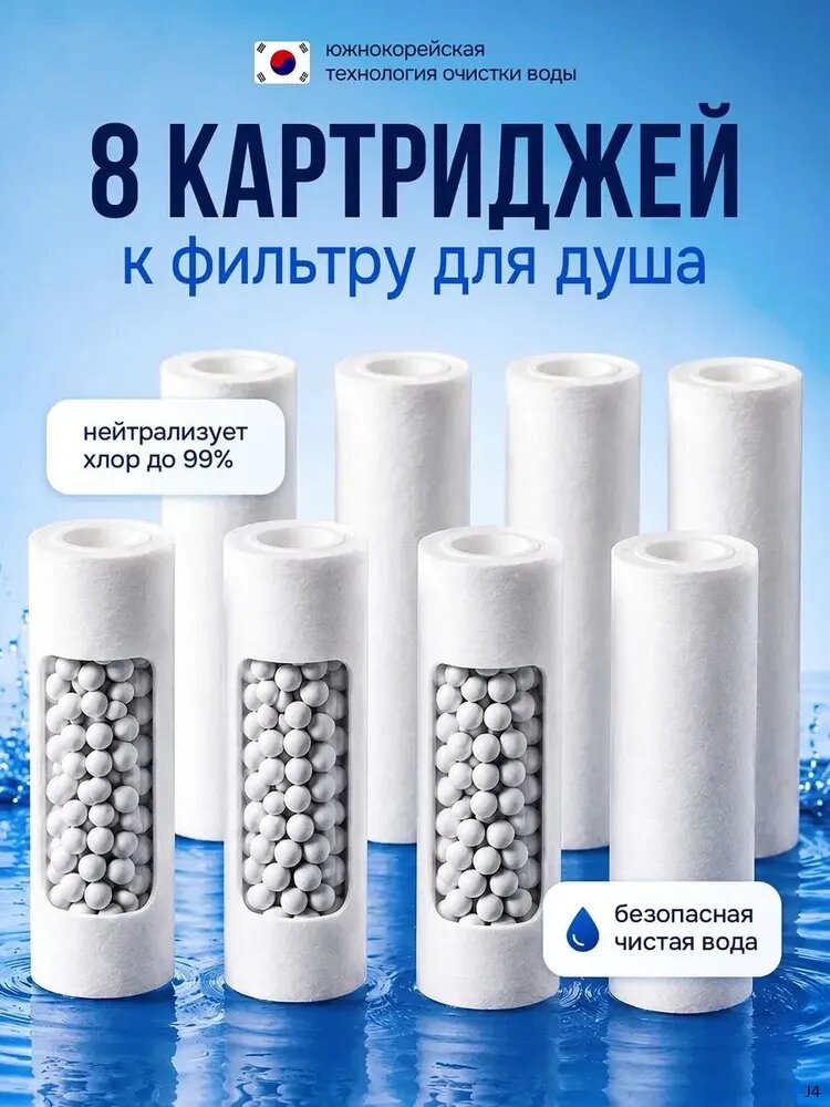 Сменные картриджи к фильтру для душа от жесткой воды, хлора и ржавчины, 8 шт