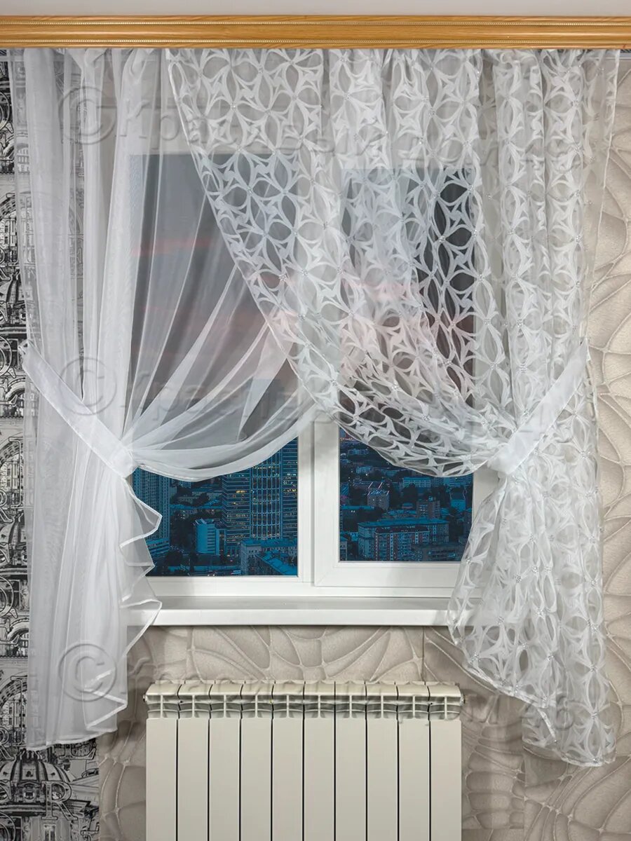 Штора "Красивый Дом 46", тюль арка, белый, 400x180 см, с подхватом