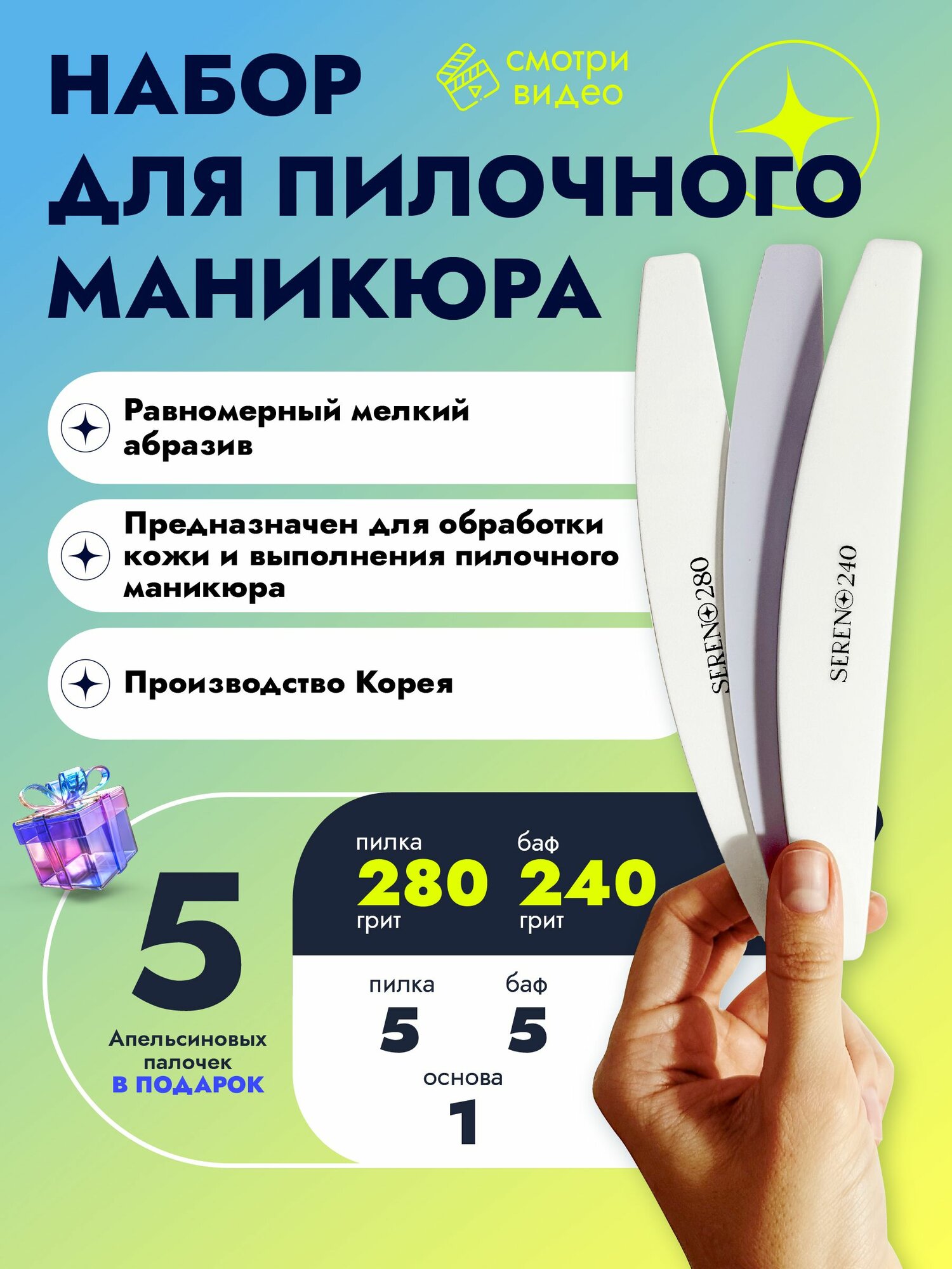 SERENO / Набор для пилочного маникюра 240/280 пилочный маникюр набор пилок 240 280