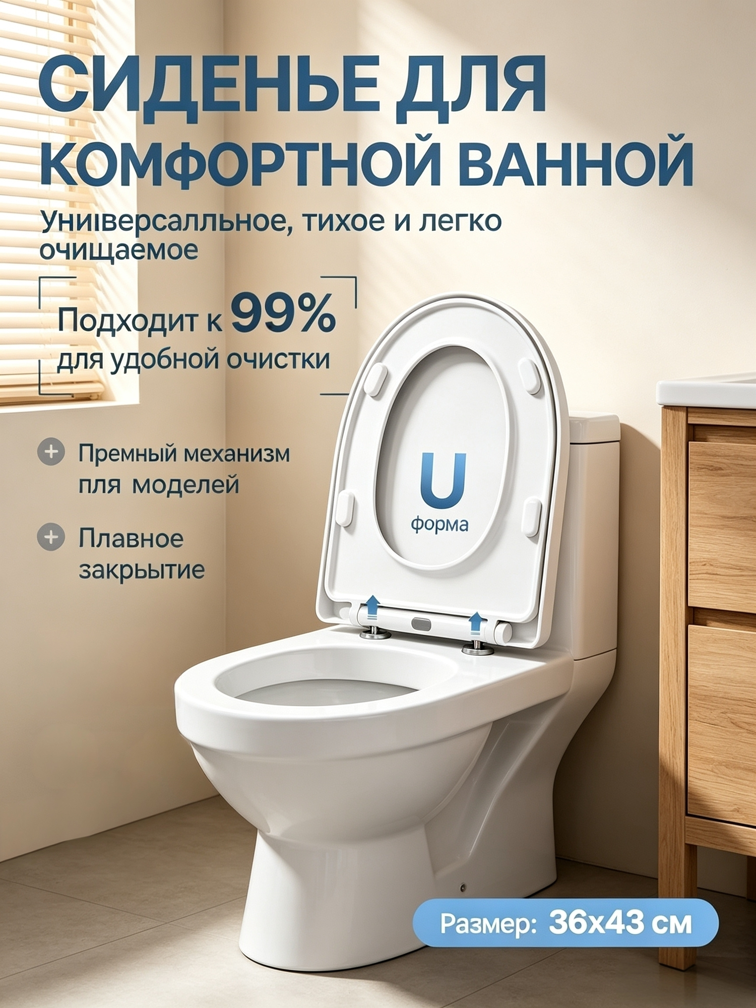 Сиденье для унитаза , с микролифтом, овальное, быстросъемное, универсальное, полипропилен