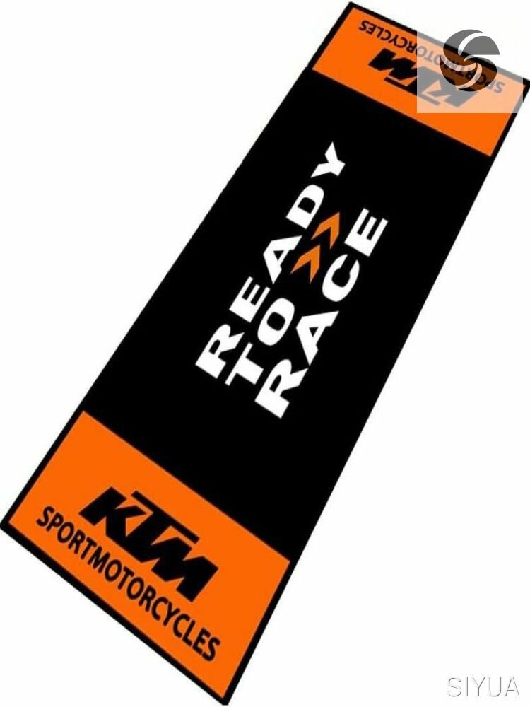 Ковер KTM безворсовый 60x200 см с дизайном READY TO RACE и оранжево-черным цветом для гаража