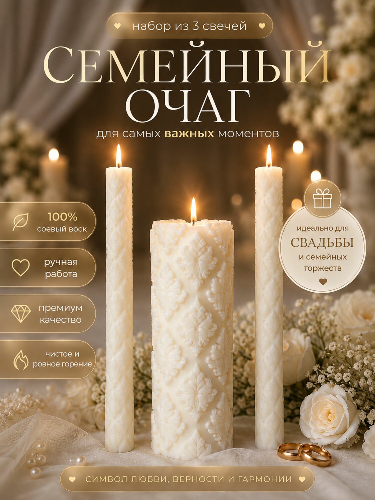 Свечи свадебные Семейный очаг, соевые восковые подарочный набор