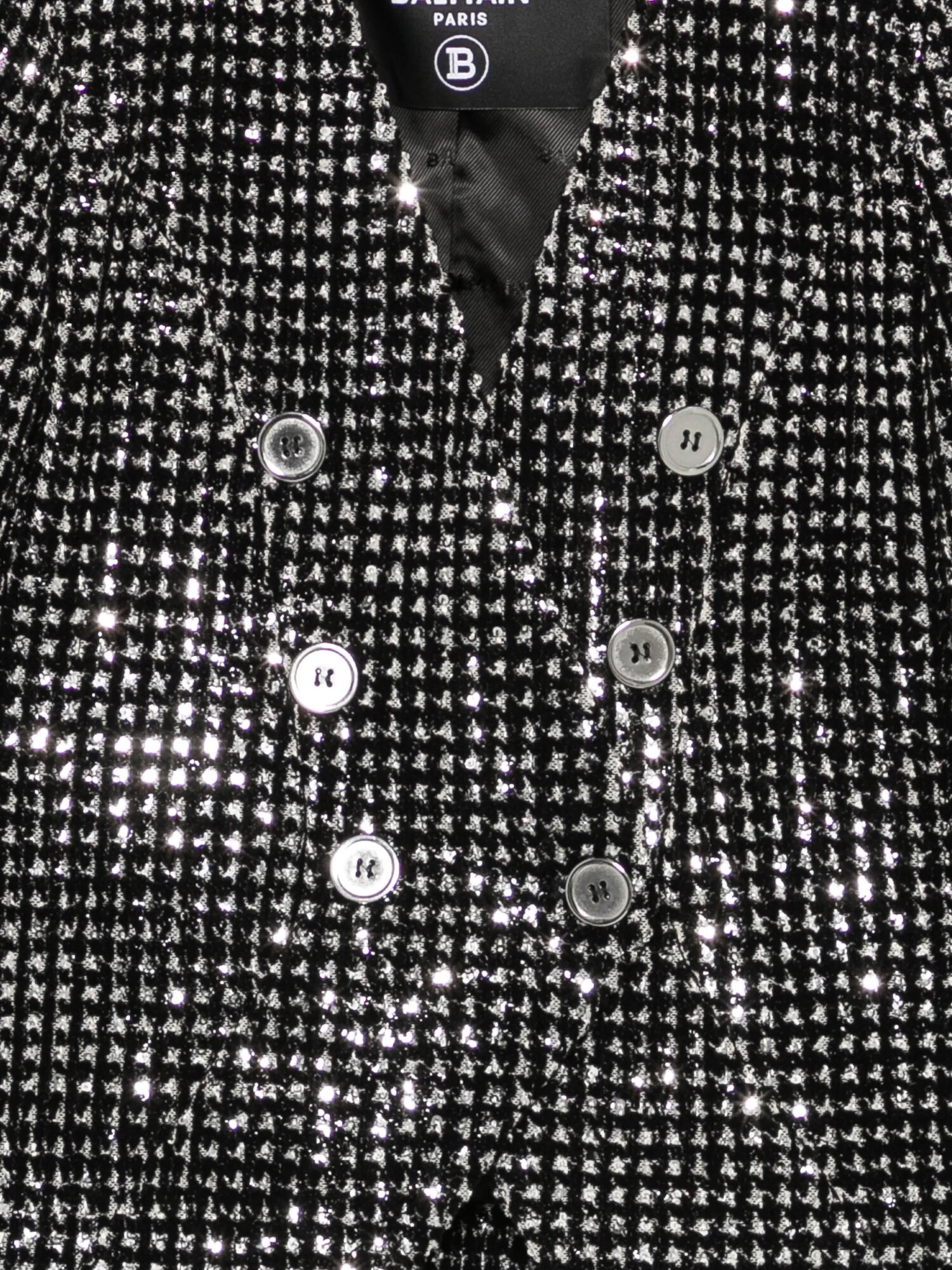 Куртка BALMAIN Sequin-embellished double-breasted jacket, размер 128, черный/серый металик — фото 1