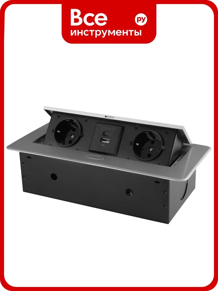 Розетка горизонтальная выдвижная ROCKETSOCKET 2 euro 16a, usb type a+c с блоком 18w, проводка, цвет серый SHS019-S