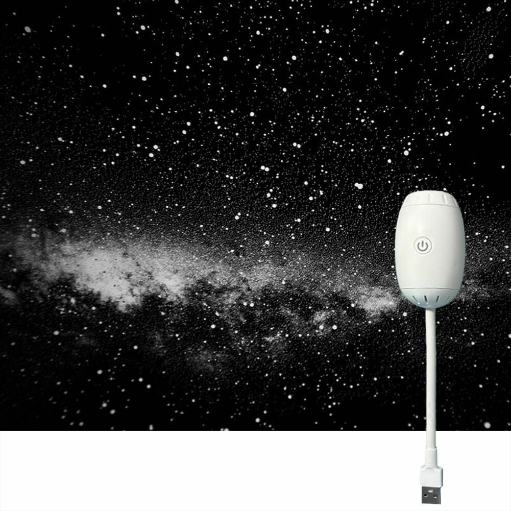 Проектор звездного неба компактный белый глянцевый, питание от USB, звезды и планеты для детской